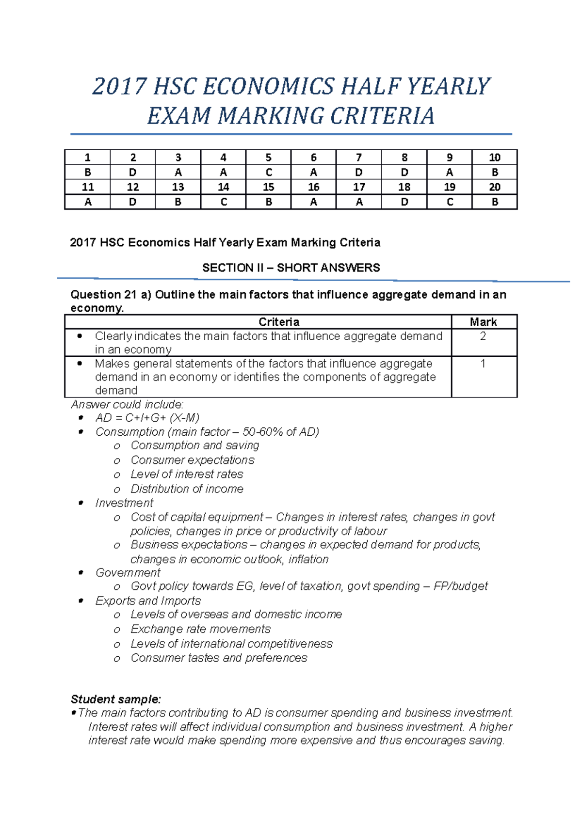 2017 HSC Economics HALF Yearly EXAM Marking Criteria 1 - 2017 HSC ...