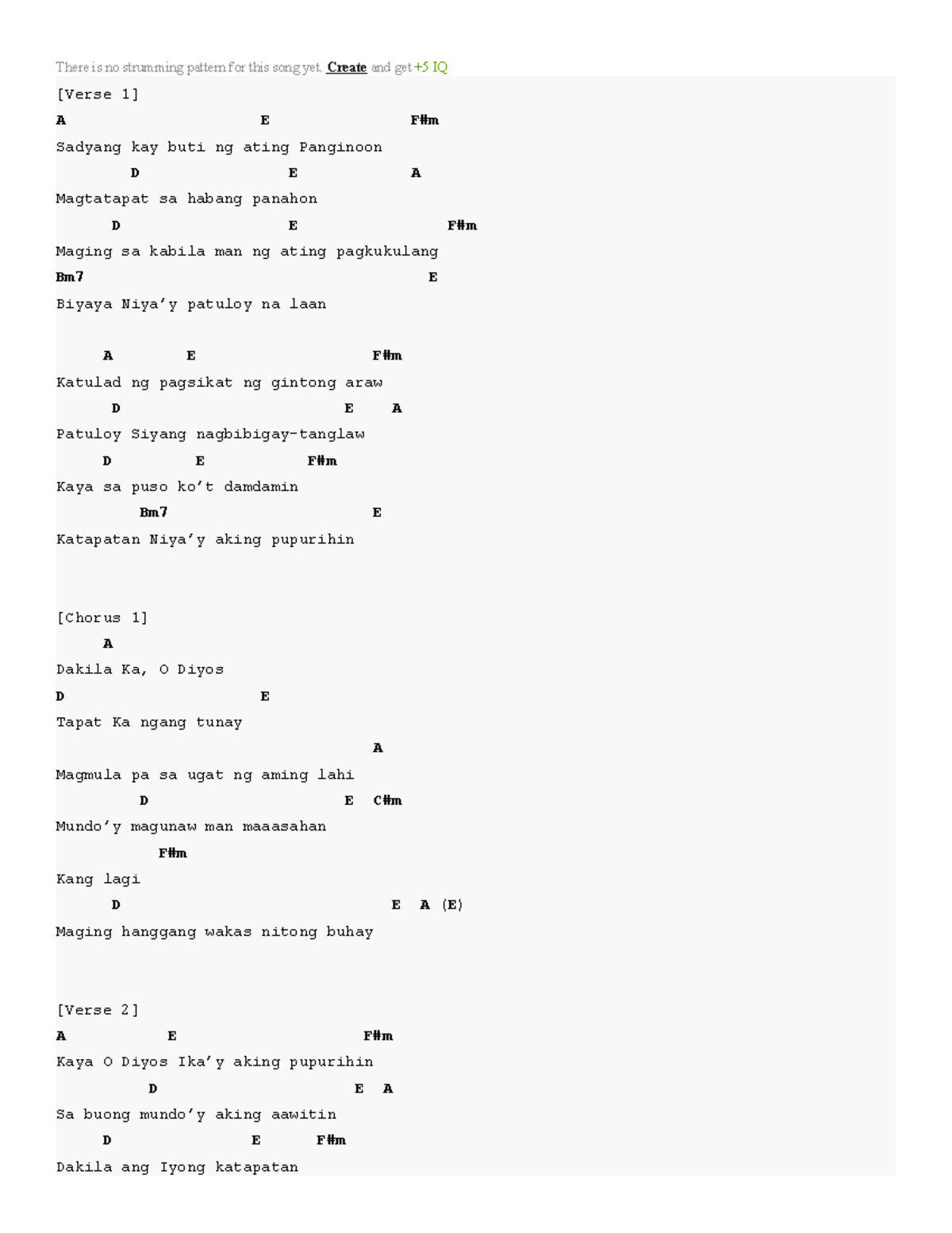 Dakila ka O diyos lyrics - Social Science - Studocu