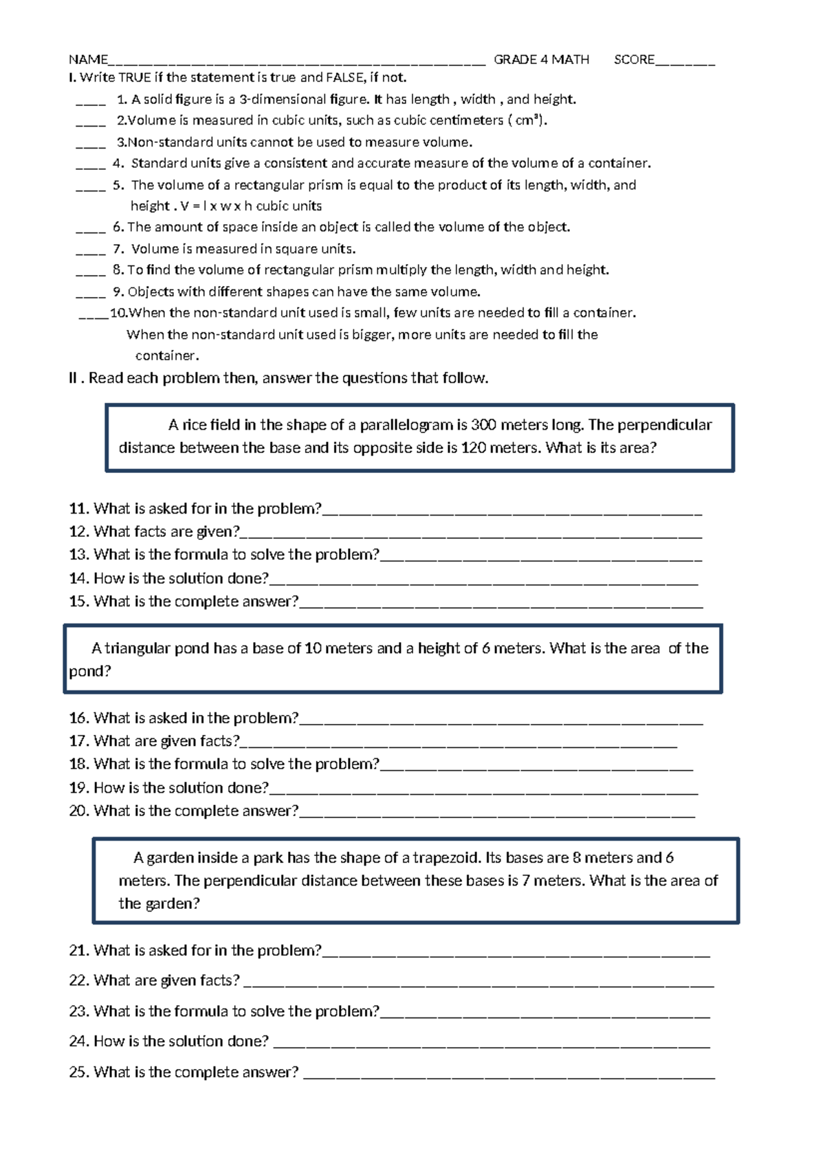 Maths Reviewer for Grade 4 - NAME ...