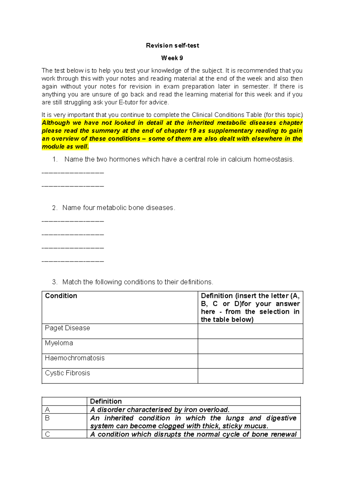Self assessment test week 9(1) - Revision self-test Week 9 The test ...
