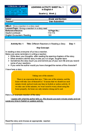 Quarter 4 Week 1 Math 4 - hehee - TXTBK/SLM’s + QA LAS LEARNING ACTIVITY SHEET No. 1 in ...