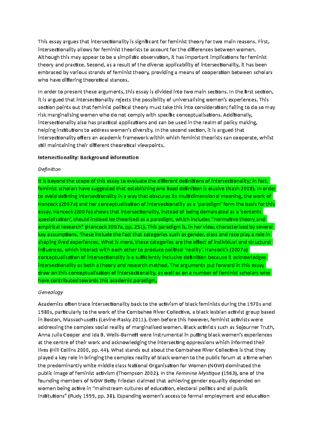 This essay argues that intersectionality is significant for feminist ...