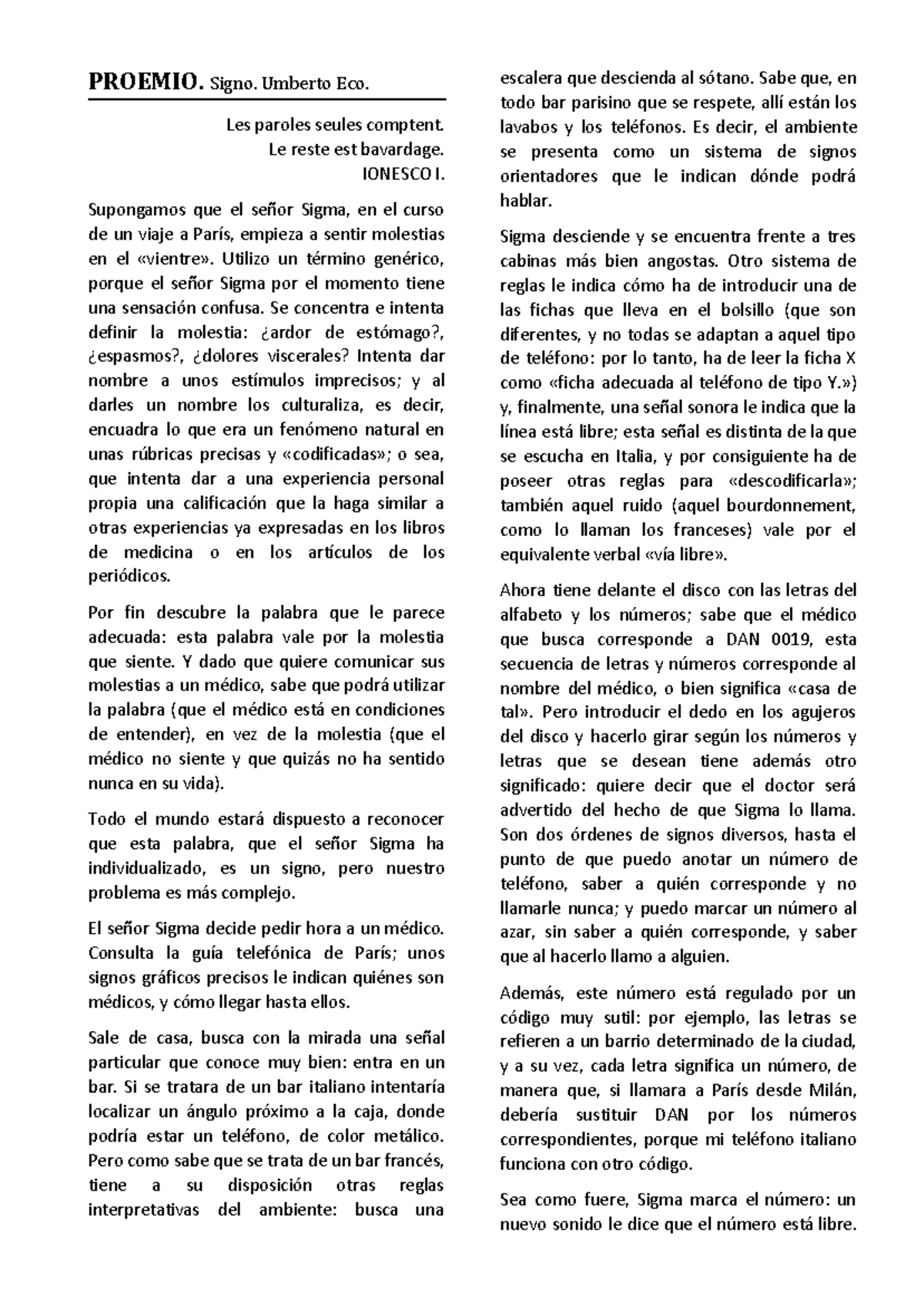 Unidad I - Así isisis es todo un tema - PROEMIO. Signo. Umberto Eco ...