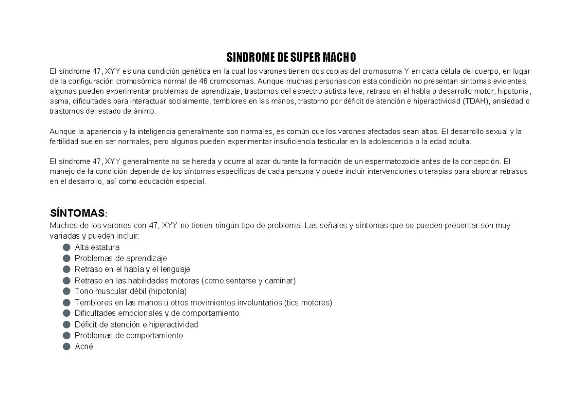 Sindrome DE Super Macho - SINDROME DE SUPER MACHO El síndrome 47, XYY ...