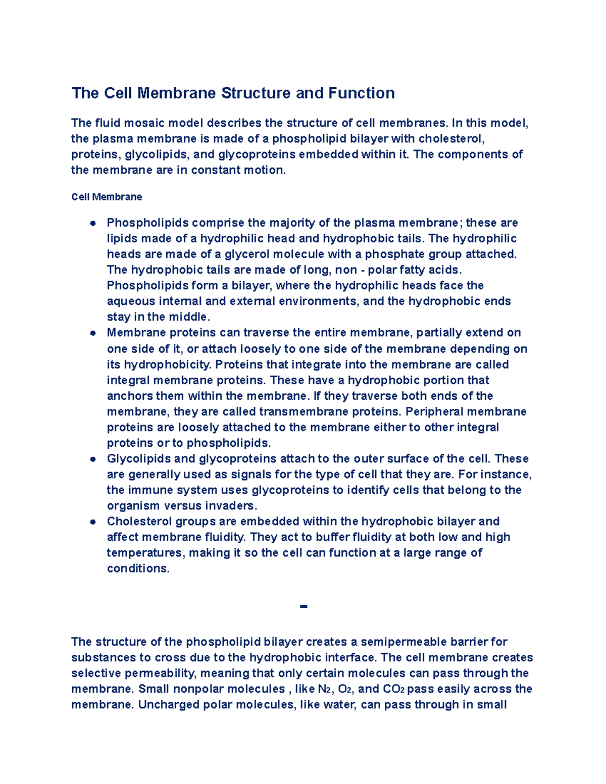 AP Biology Study Guide -4 - The Cell Membrane Structure and Function ...
