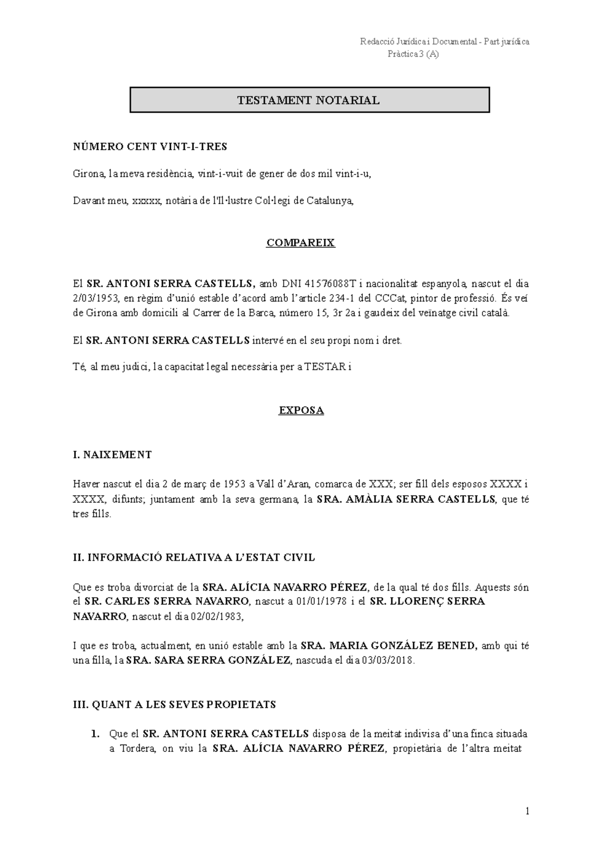 Testament Notarial Redaccio - Redacció Jurídica i Documental - Part ...