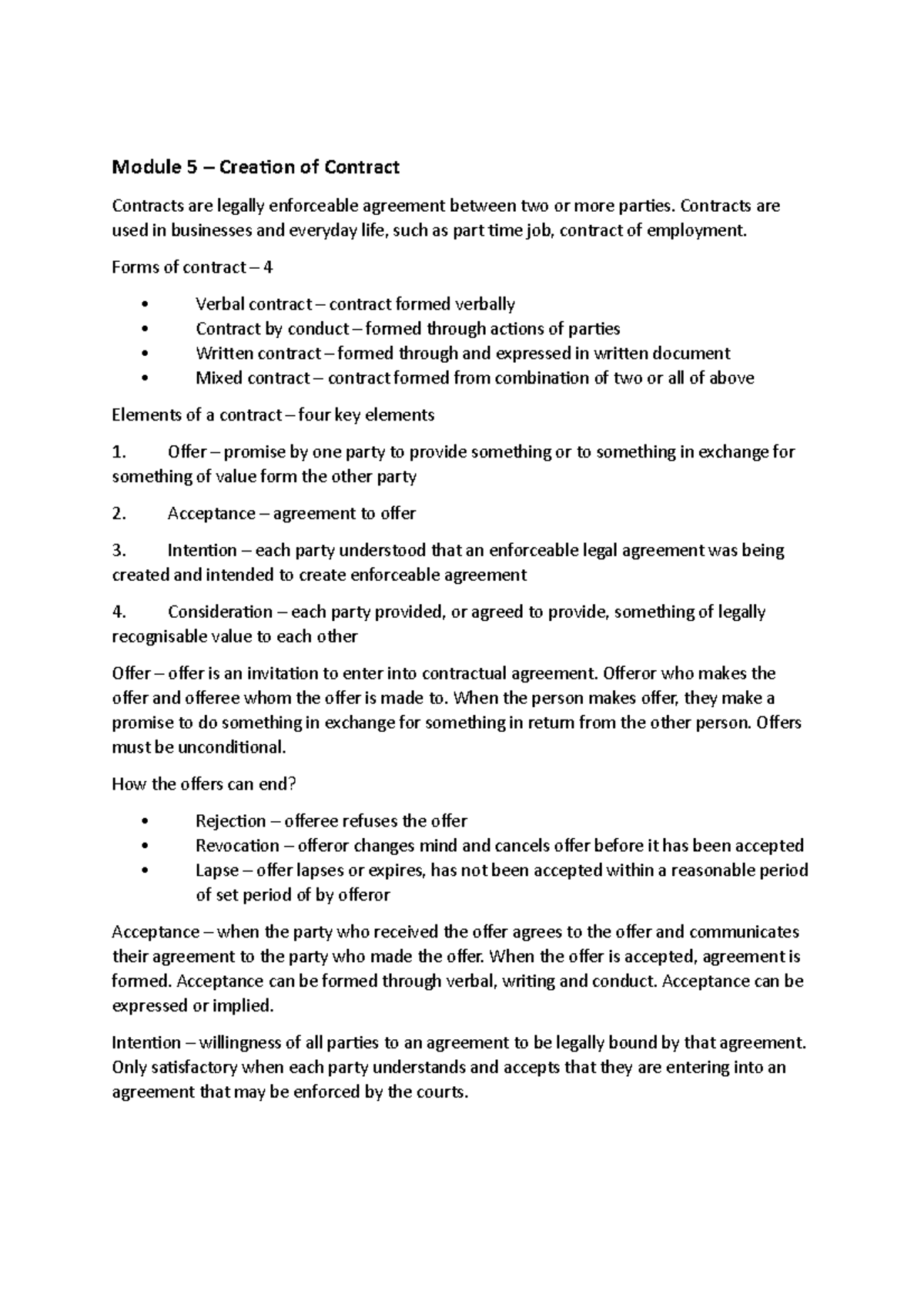 Module 5 - creation of contract - Module 5 – Creation of Contract ...