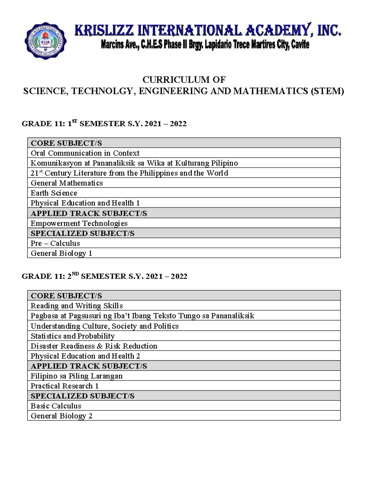 Curriculum OF STEM AND GAS - CURRICULUM OF SCIENCE, TECHNOLGY ...