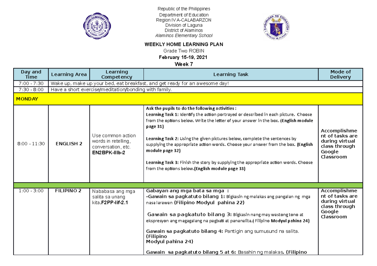 WHLP- Grade-2-Q2-W7 - WHLP for PIVOT 4A Grade 2 - Republic of the ...