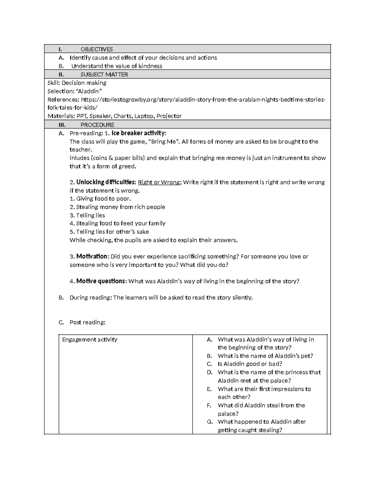 Srff lp 2 - Adhshevcisf - I. OBJECTIVES A. Identify cause and effect of ...