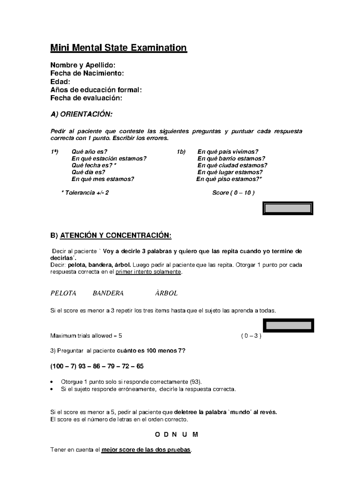 11 MMSE guía para evaluación de paciente - Mini Mental State ...