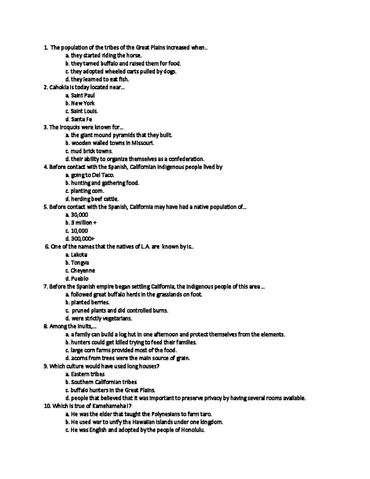 OL H102 Practice Quiz 1 - The population of the tribes of the Great ...