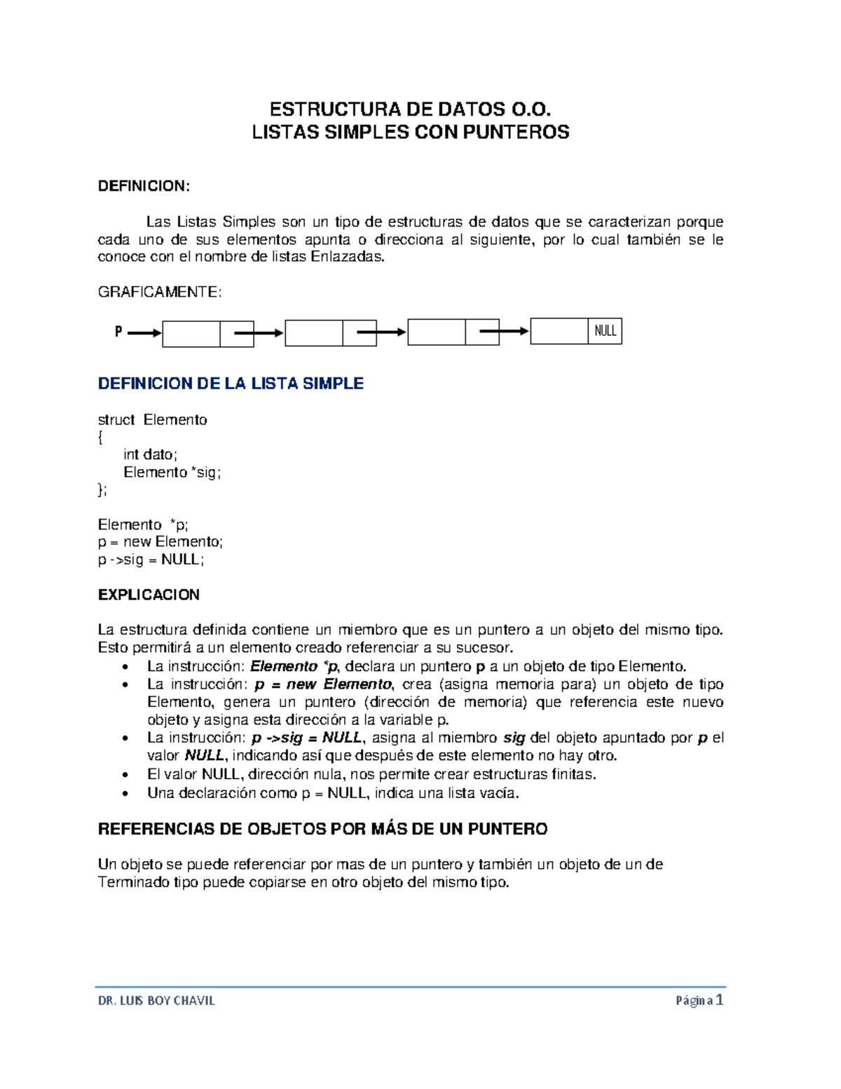 2- Listas Simples CON Punteros - ESTRUCTURA DE DATOS O. LISTAS SIMPLES CON PUNTEROS DEFINICION ...
