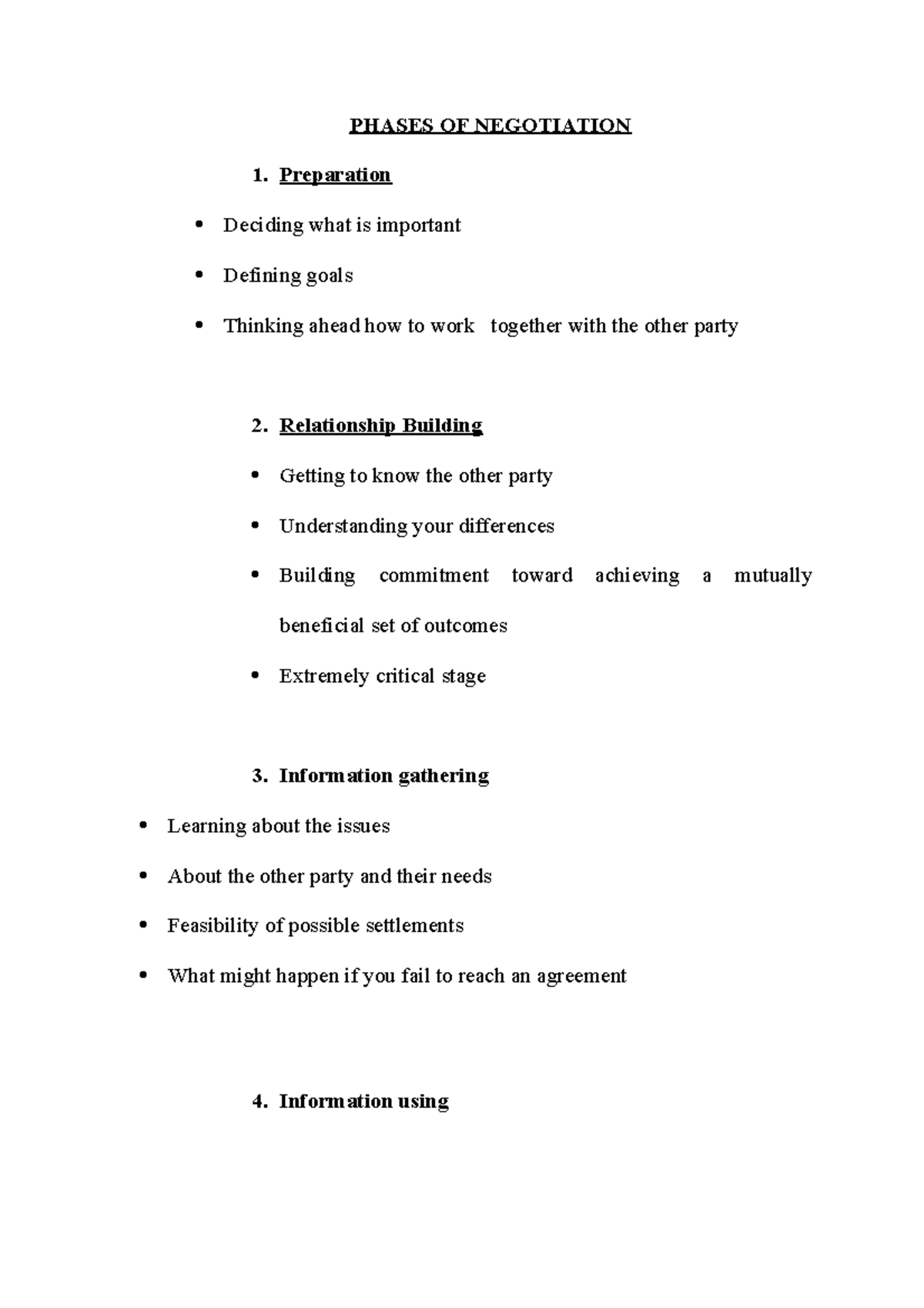 Phases OF Negotiation - PHASES OF NEGOTIATION Preparation Deciding what ...