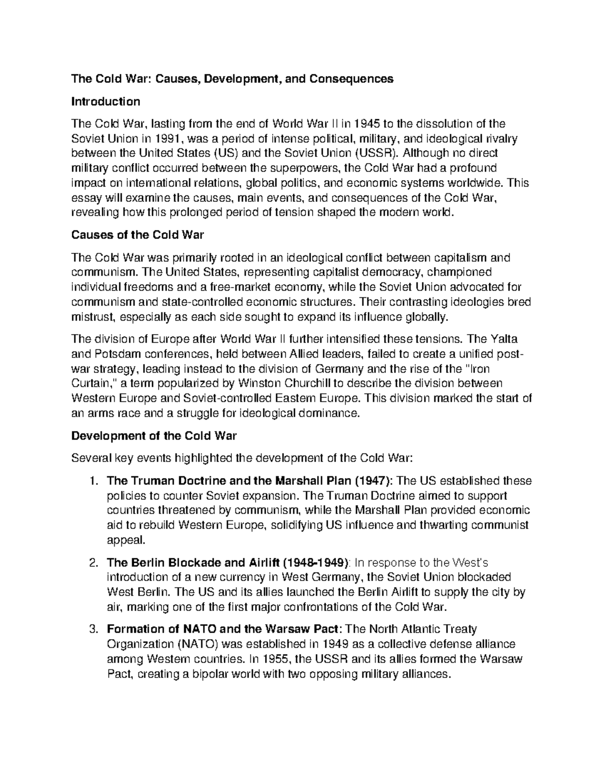 The Cold War - Essay about Cold war, how did it start, how did it ...