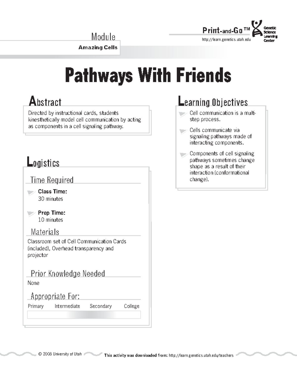 Pathways With Friends Activity - Module Amazing Cells Pathways With ...