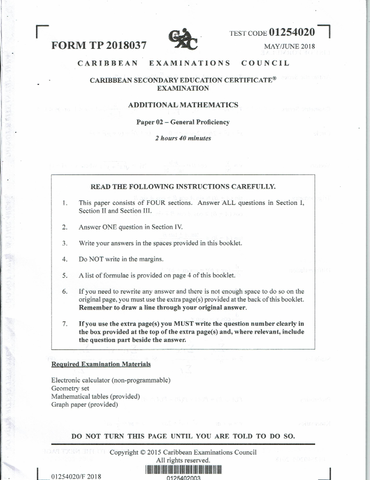 Csec add maths 2018 paper 2 - Introductory Linear Algebra and analytic ...