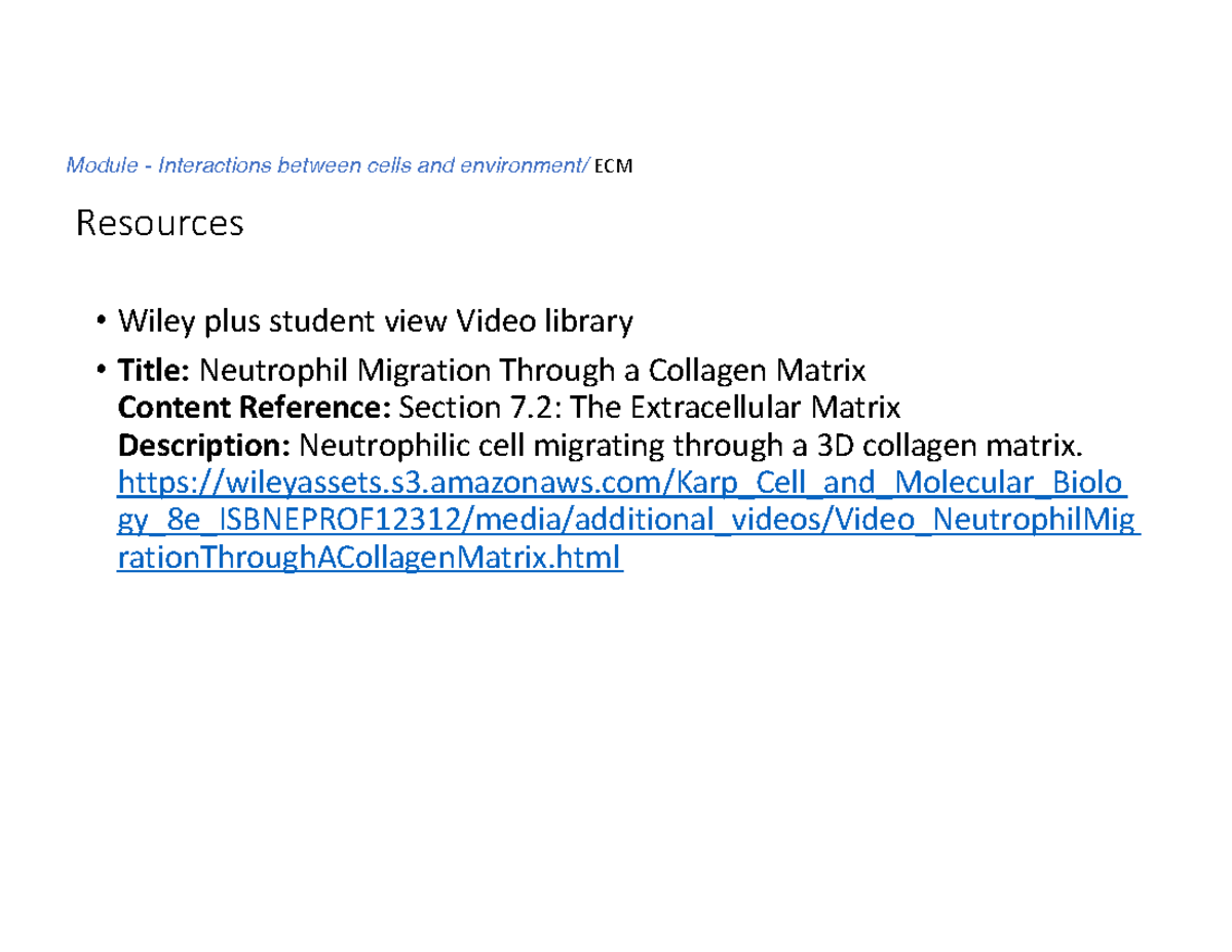 3 ECM - Resources Module - Interactions between cells and environment ...