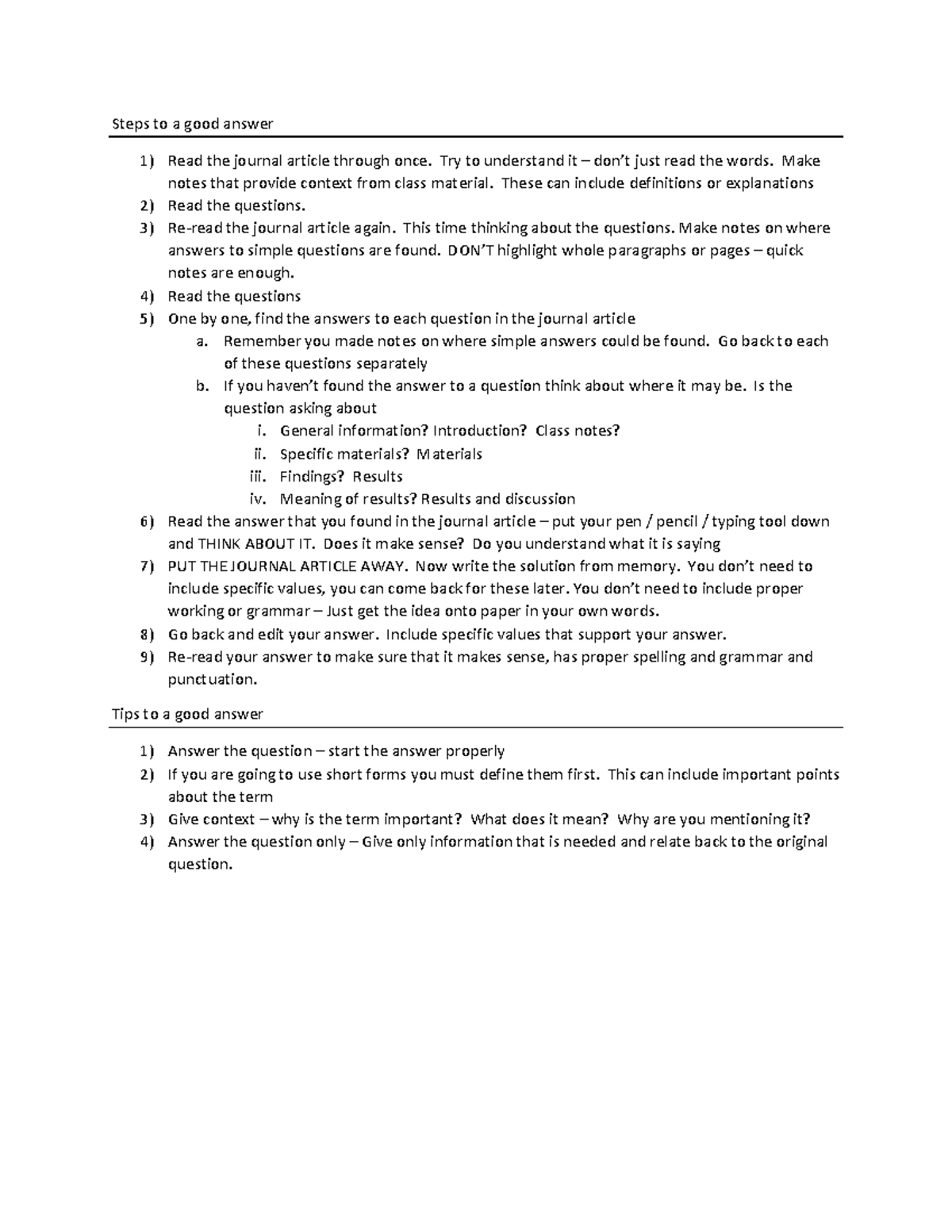 How To Read A Journal Article Steps To A Good Answer Studocu