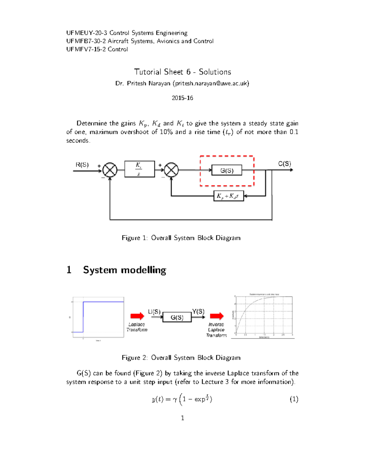Tutorial 5 - Solutions - UFMEUY-20-3 Control Systems Engineering UFMFB7 ...