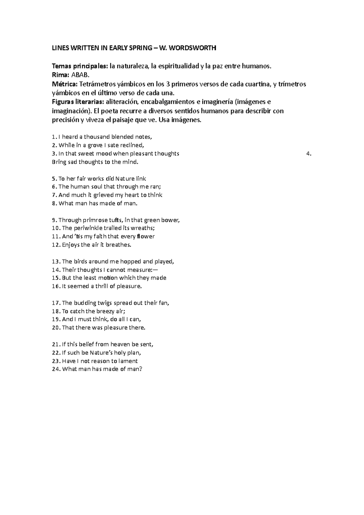 Lines Written IN Early Spring – W - LINES WRITTEN IN EARLY SPRING – W ...