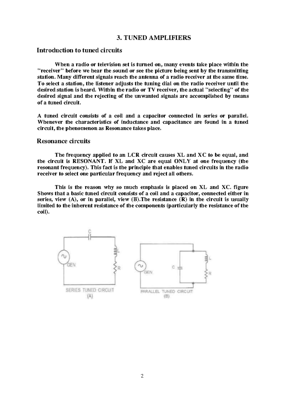 Tuned Amplifiers - 3. TUNED AMPLIFIERS Introduction to tuned circuits When a radio or television ...