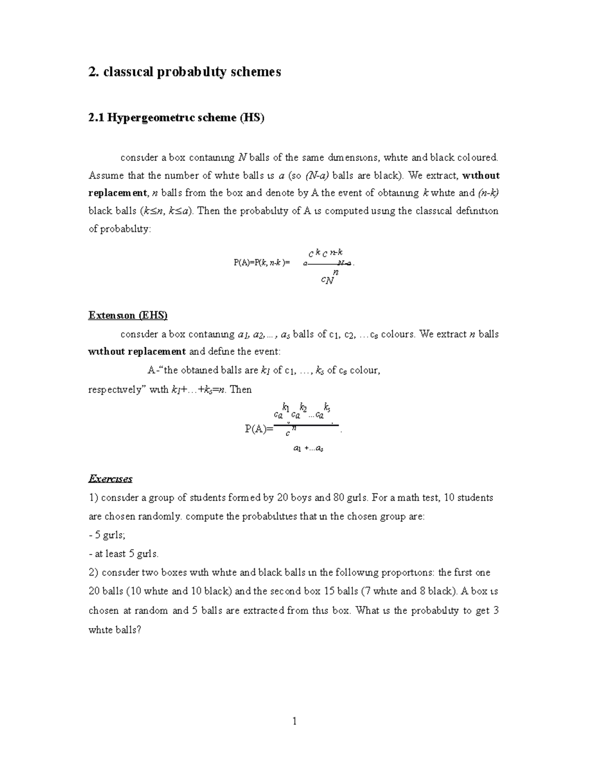 Mateatica - Summary Mathematical Analysis - 2. schemes 2 scheme (HS) a ...