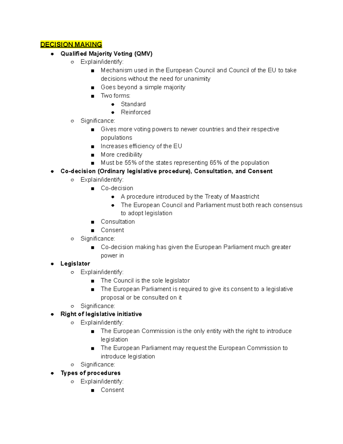Decision Making - DECISION MAKING Qualified Majority Voting (QMV ...