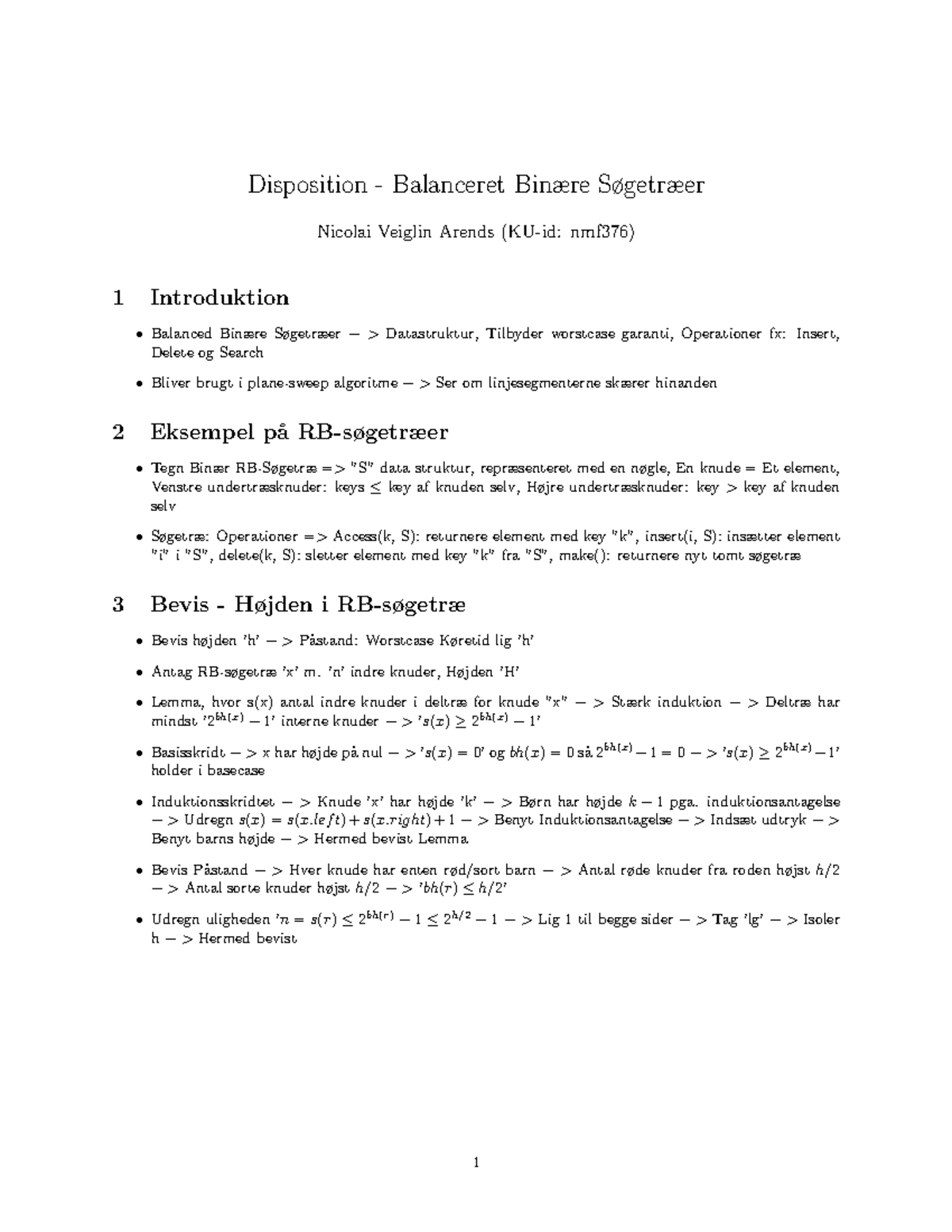 Eksamensdisposition: Balanced Binary Search Trees - Disposition - Balanceret Binære Søgetræer ...