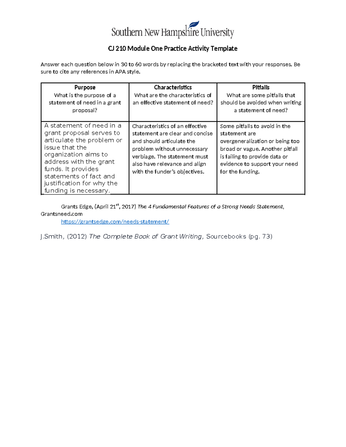CJ 210 1-2 Effective Statement of Needs - CJ 210 Module One Practice ...