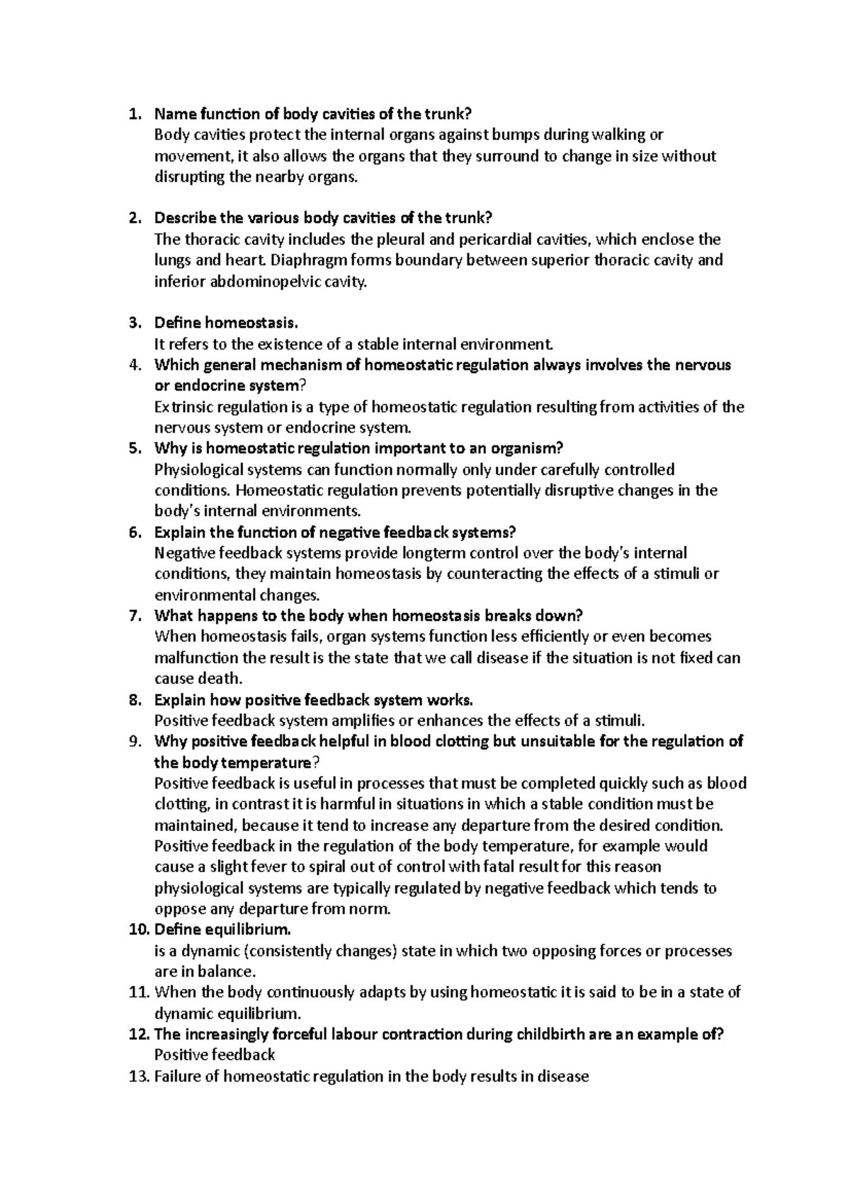 Exam ore qs - ,,, - Name function of body cavities of the trunk? Body ...