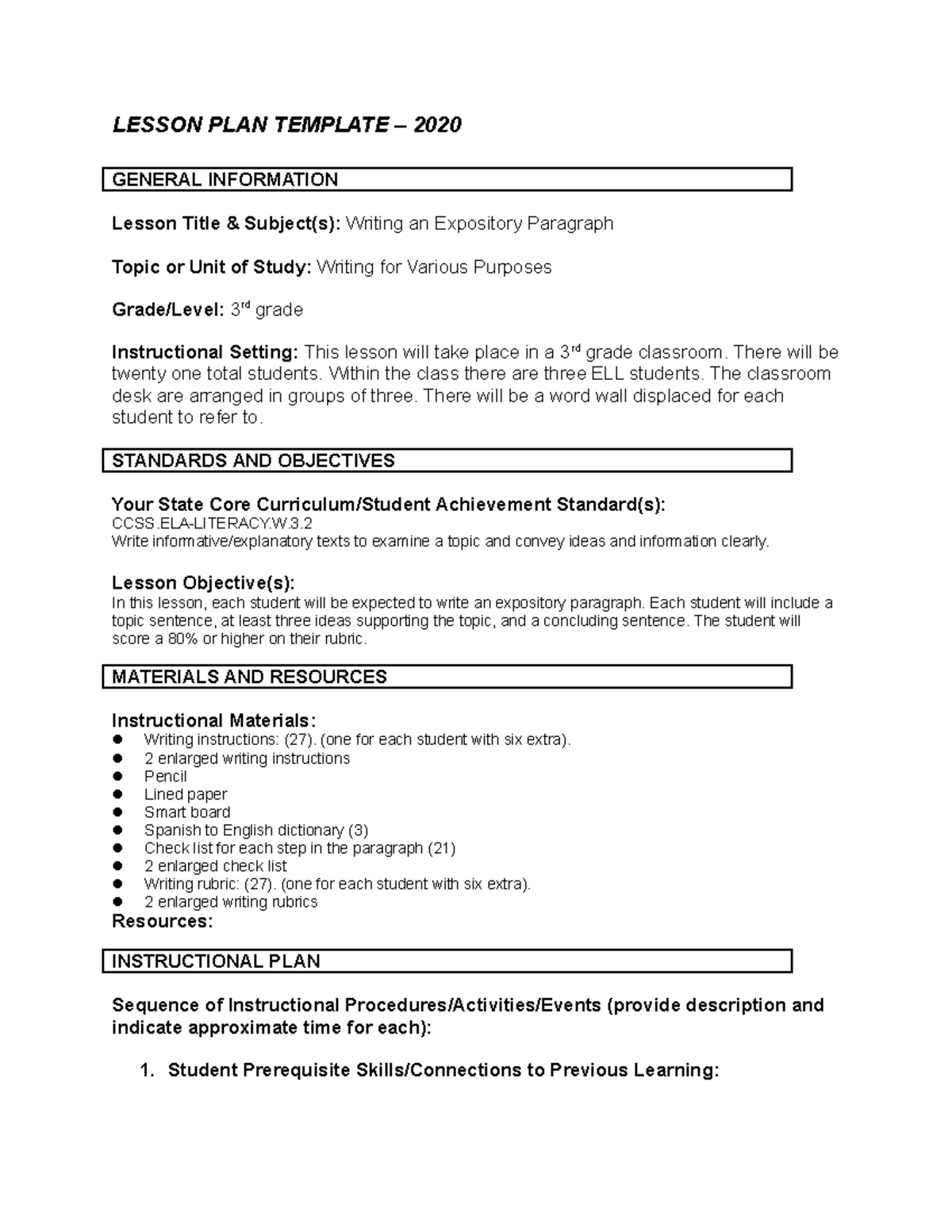 Task 2 c365. Passed example - LESSON PLAN TEMPLATE – 2020 GENERAL ...