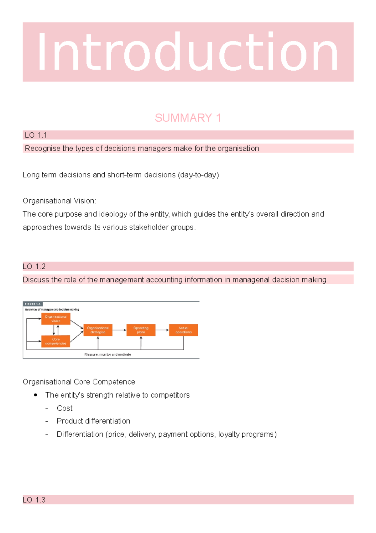 Summary 1 - BSB 151 / BS 111 info and work. - Introduction SUMMARY 1 LO ...