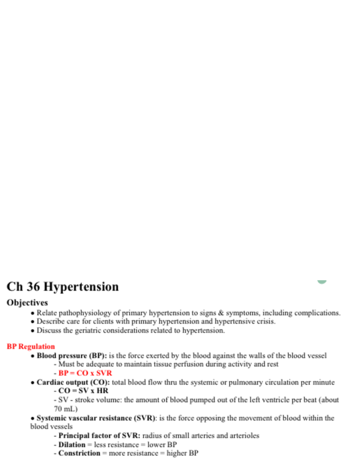 AH Exam 3 Study Guide - Ch 36 Hypertension Objectives Relate ...