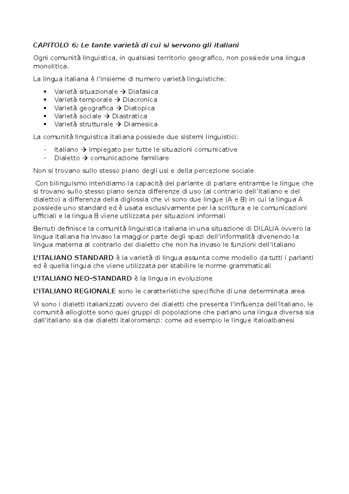 Capitolo 6 - riassunto - CAPITOLO 6: Le tante varietà di cui si servono ...
