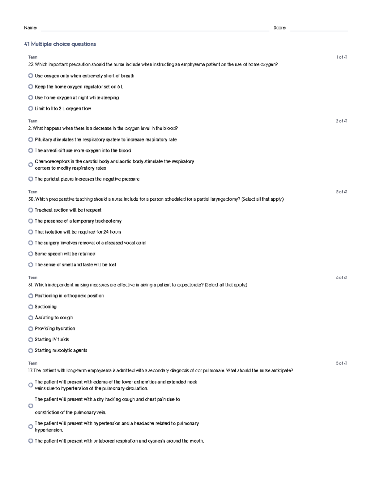 Test Medsurg Chapter 49 Care of the Patient with a Respiratory Disorder ...