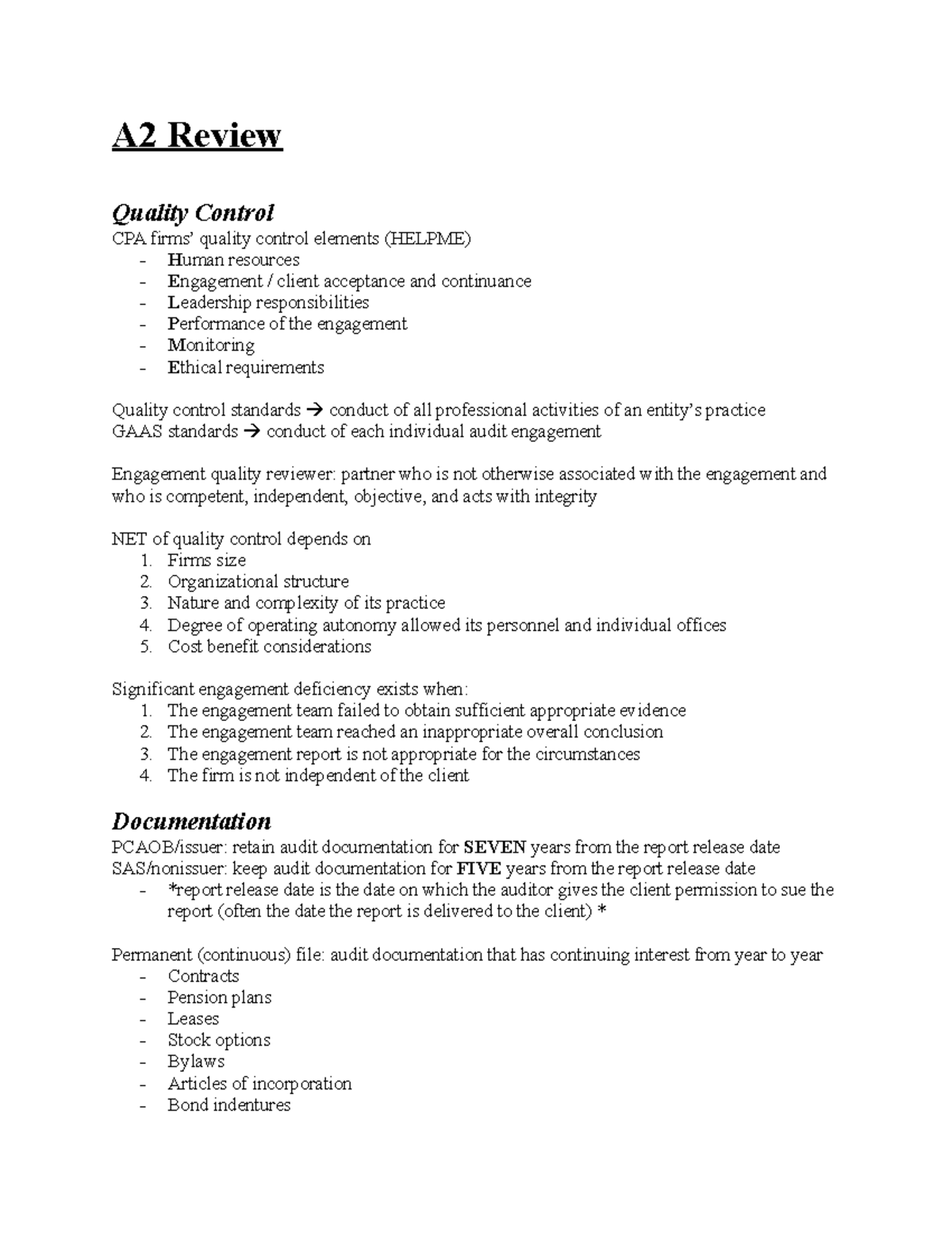 A2 review - audit unit 2 notes. includes all topics needed to ...