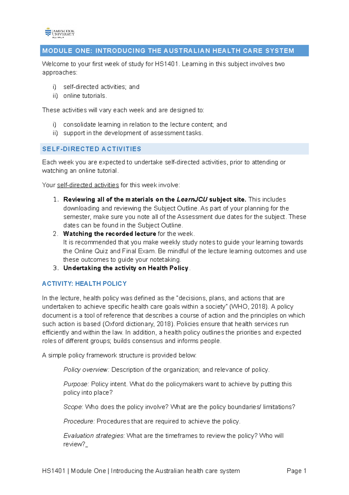 2022 Tutorial 1 Introducing the Australian health care system - MODULE ...