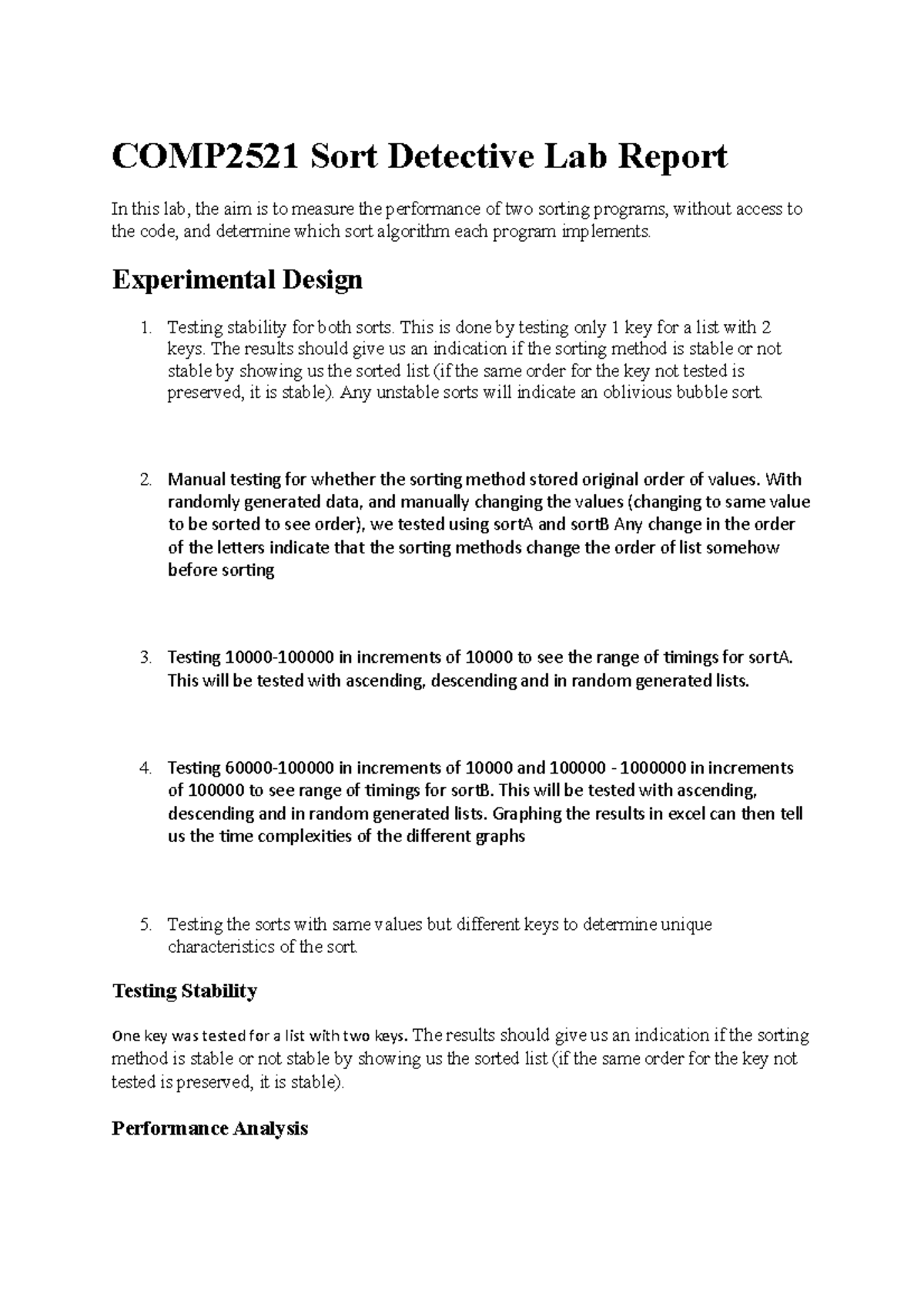 COMP2521 Sort Detective Lab Report - Experimental Design 1. Testing ...