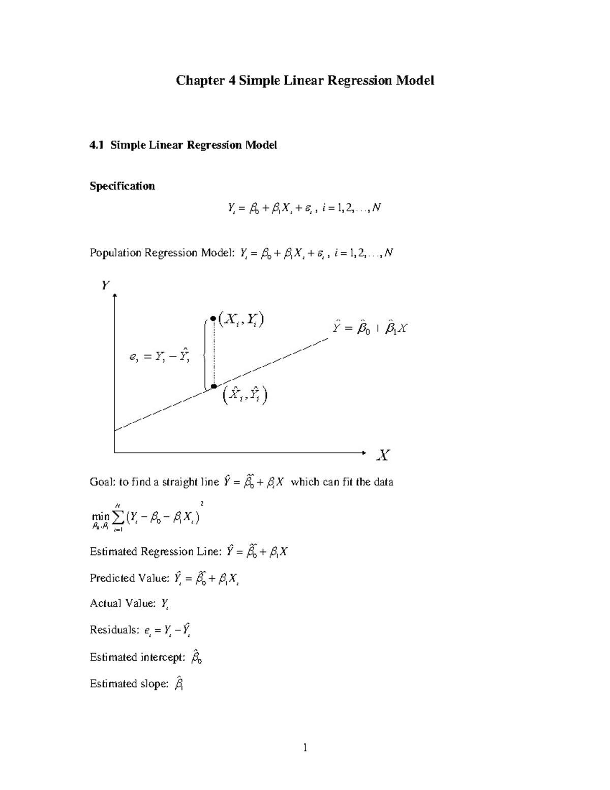 Lecture 4 Simple Linear Regression Model Cufe Chapter 4 Simple Linear Regression Model 4