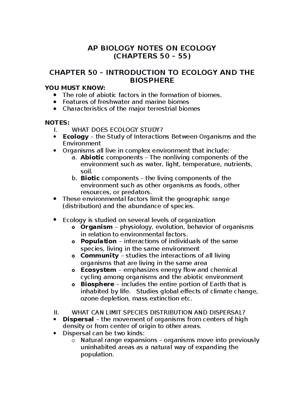 AP Biology Notes ON Ecology Chapters 50 - AP BIOLOGY NOTES ON ECOLOGY ...