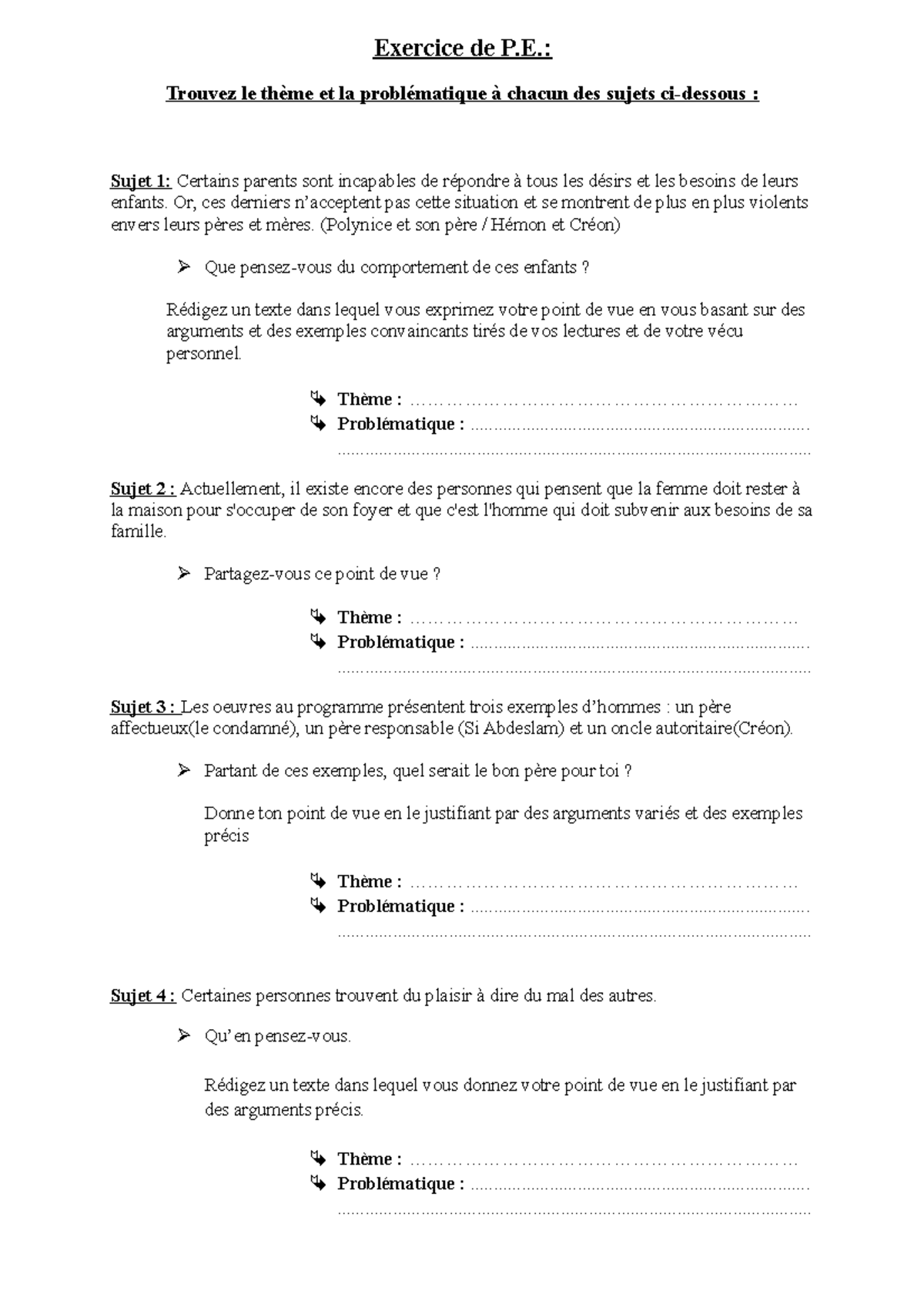 Problématiqueb - cfvgbhj - Exercice de P.: Trouvez le thème et la ...