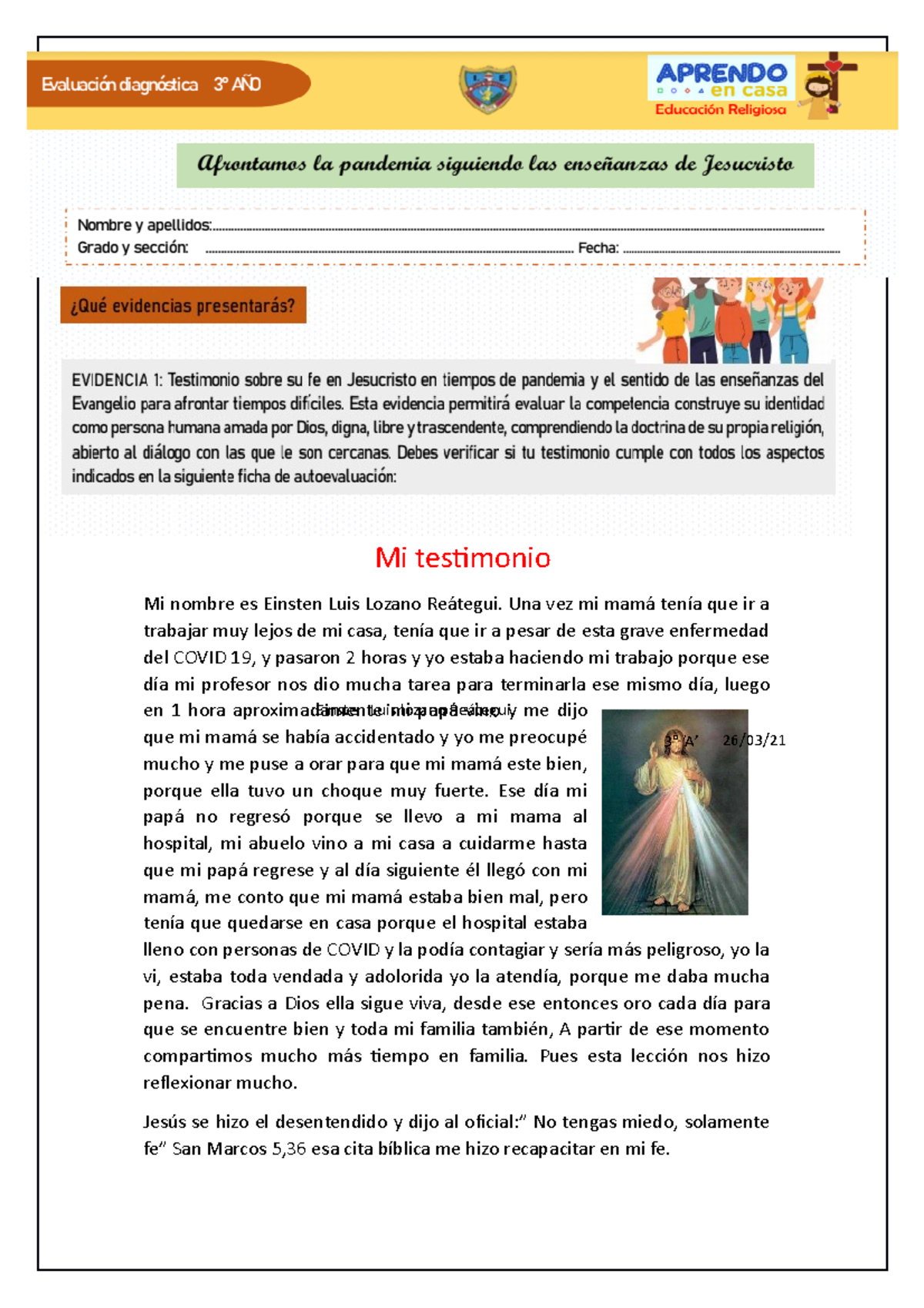 Mi testimonio semana 2 religion - Mi testimonio Mi nombre es Einsten ...