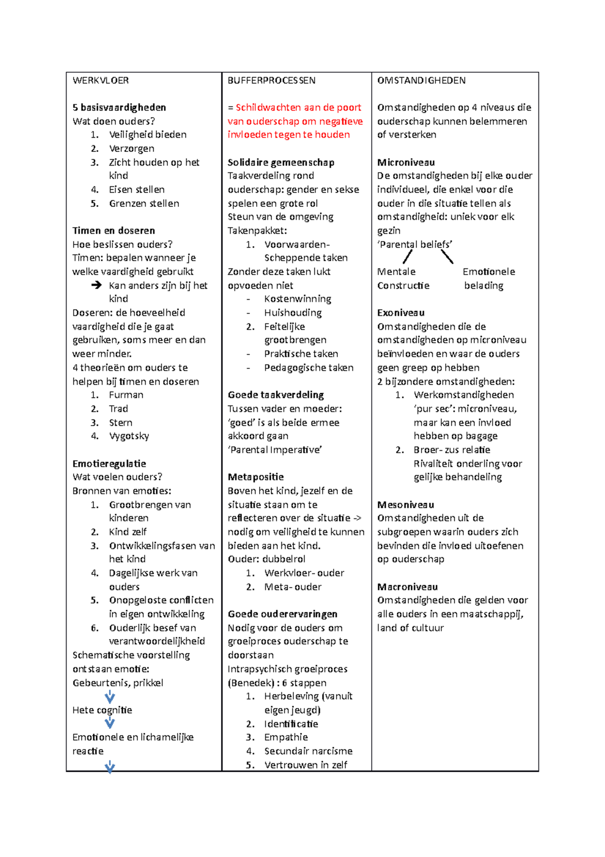 Samenvattend schema ouderschap - WERKVLOER 5 basisvaardigheden Wat doen ...