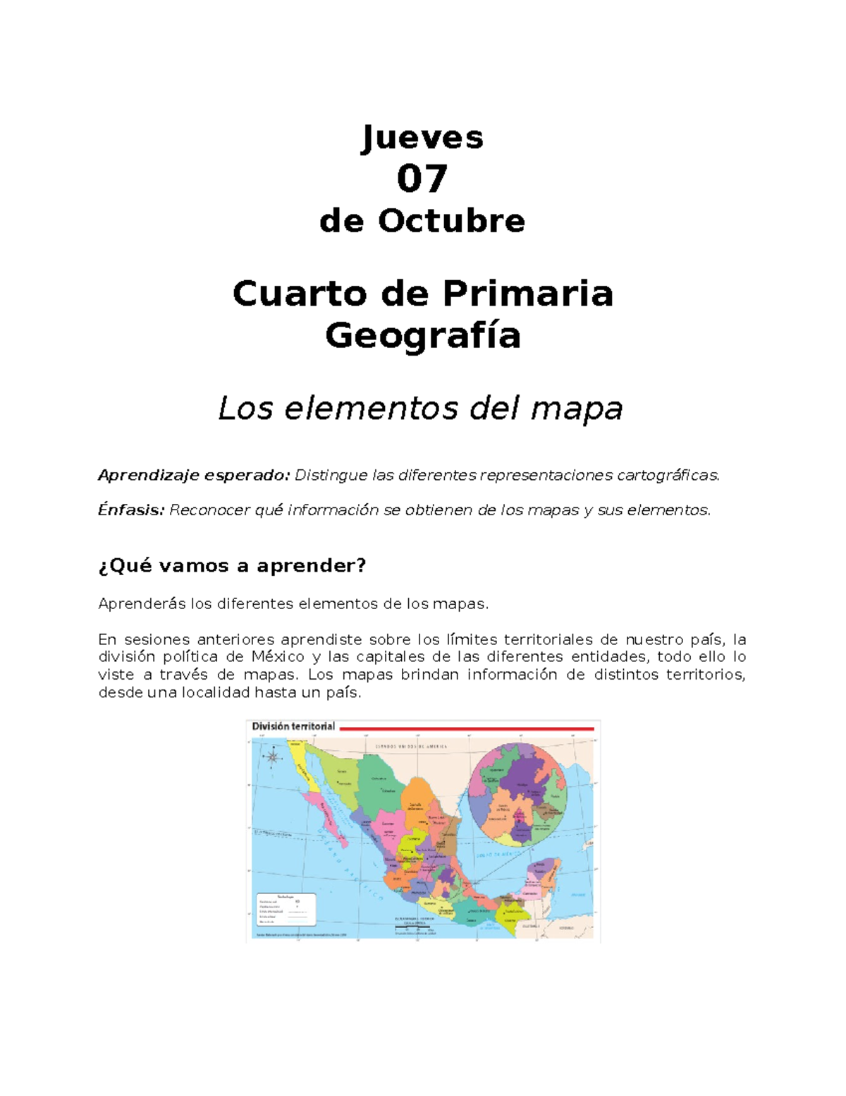 LOS Mapas Y SUS Partes - Jueves 07 de Octubre Cuarto de Primaria ...