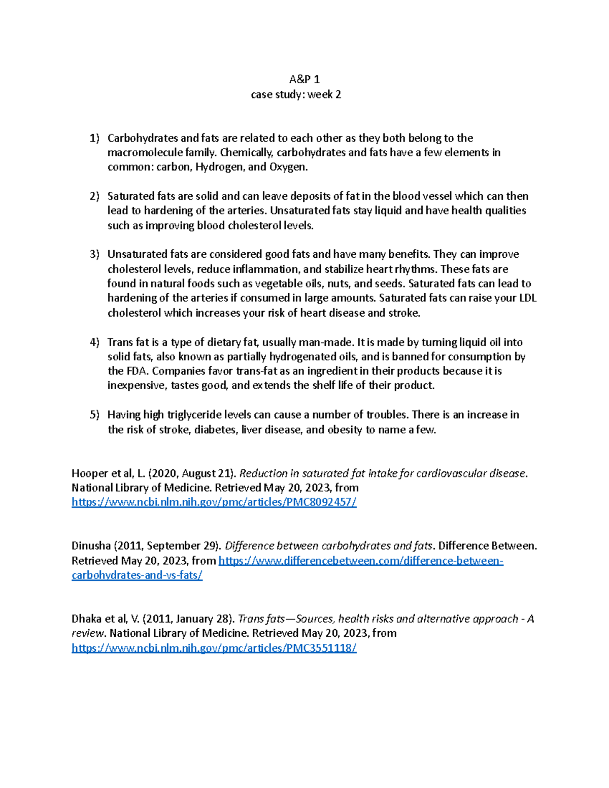 Case study week 2 chemistry - A&P 1 case study: week 2 Carbohydrates ...
