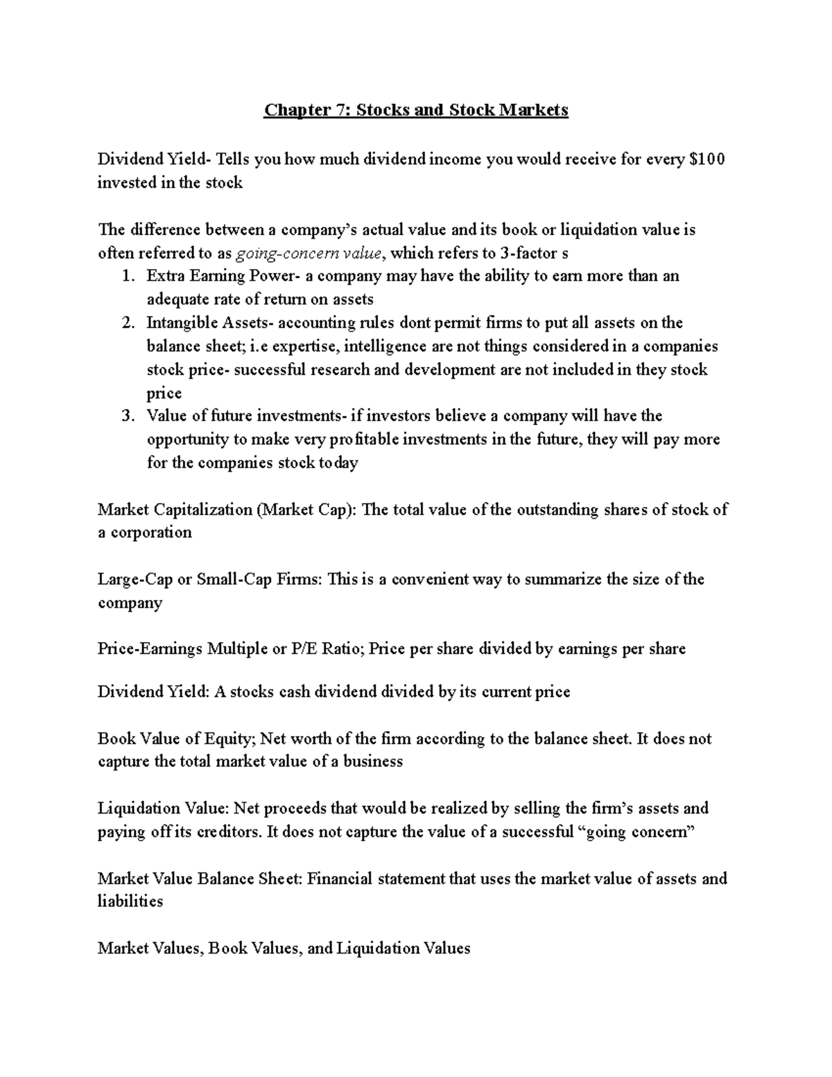 Chapter 7 Stocks and Stock Markets - fin 2000 - U of G - Studocu