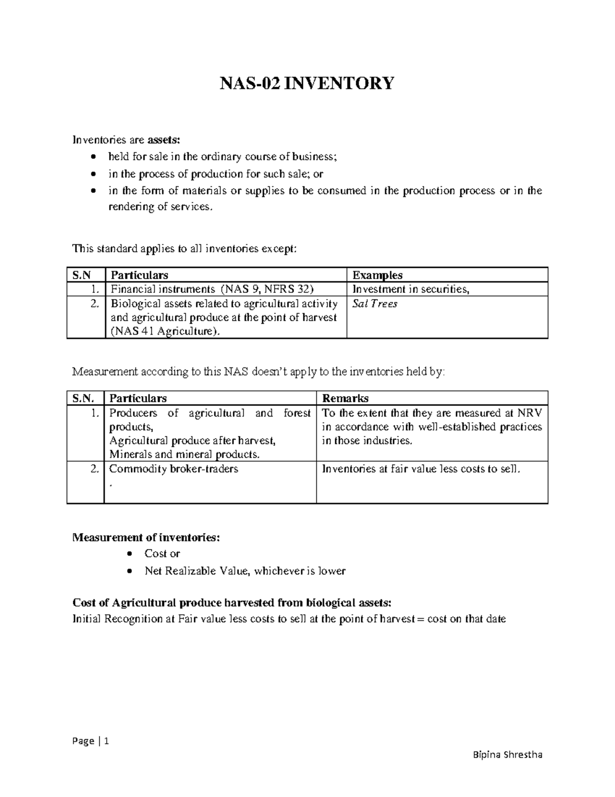 NAS-02 - This is the detailed summary of NAS 02- Inventory. - Page | 1 ...