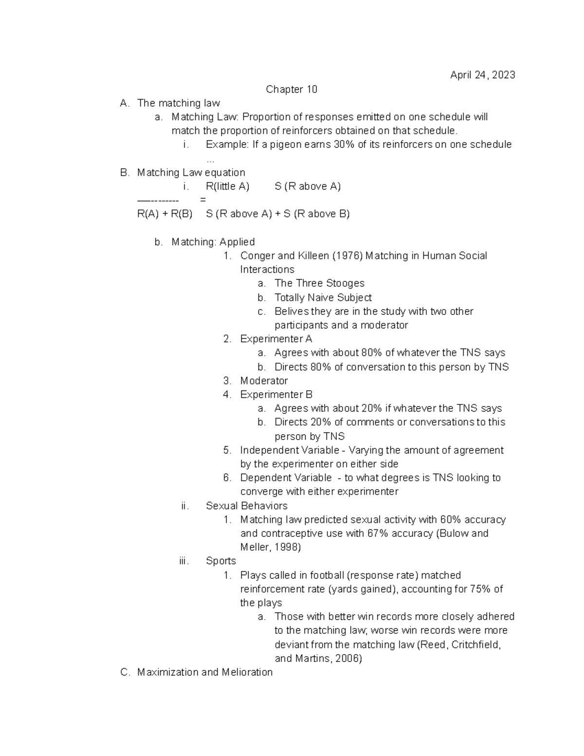 Psych 360 Chapter 10 Lecture - April 24, 2023 Chapter 10 A. The ...