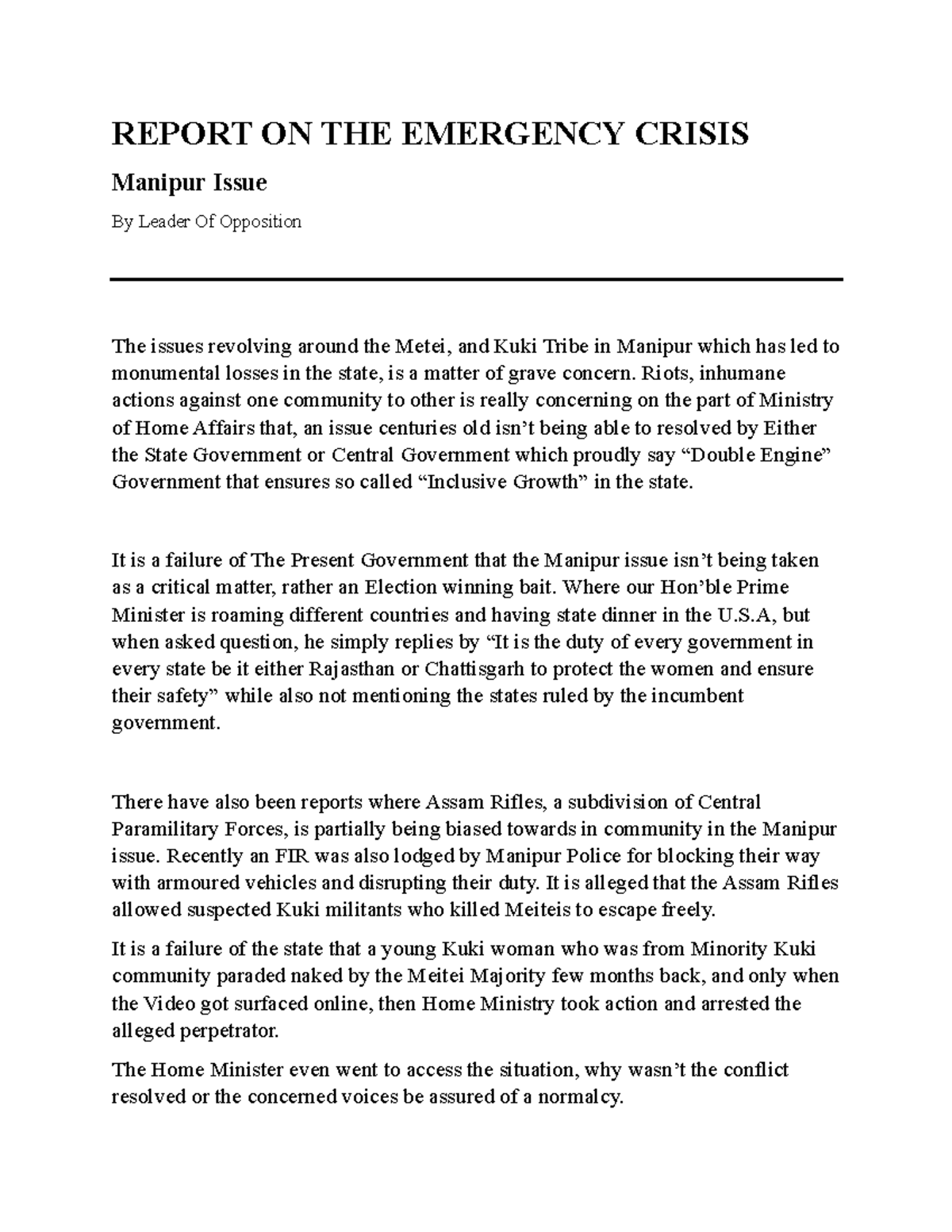 Report ON THE Emergency Crisi 1 - REPORT ON THE EMERGENCY CRISIS ...